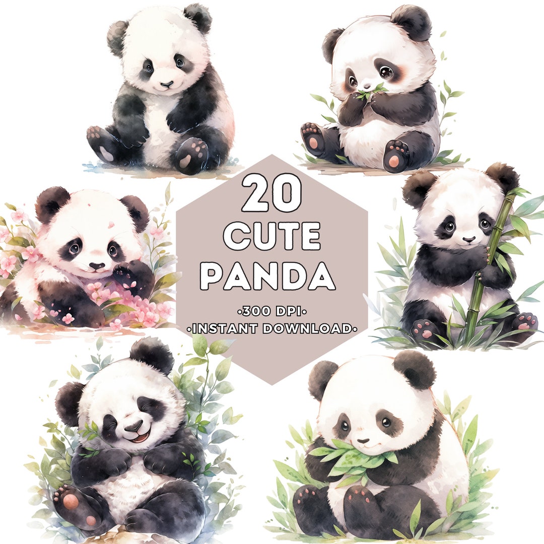 Adorable Baby Panda, Sweet Animal Clipart, Watercolor Style, Cartoon ...