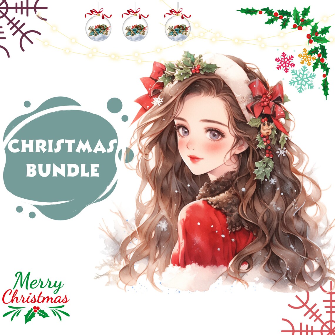 Cute Christmas Princess, Cartoon Style, Christmas Clipart, Princess ...