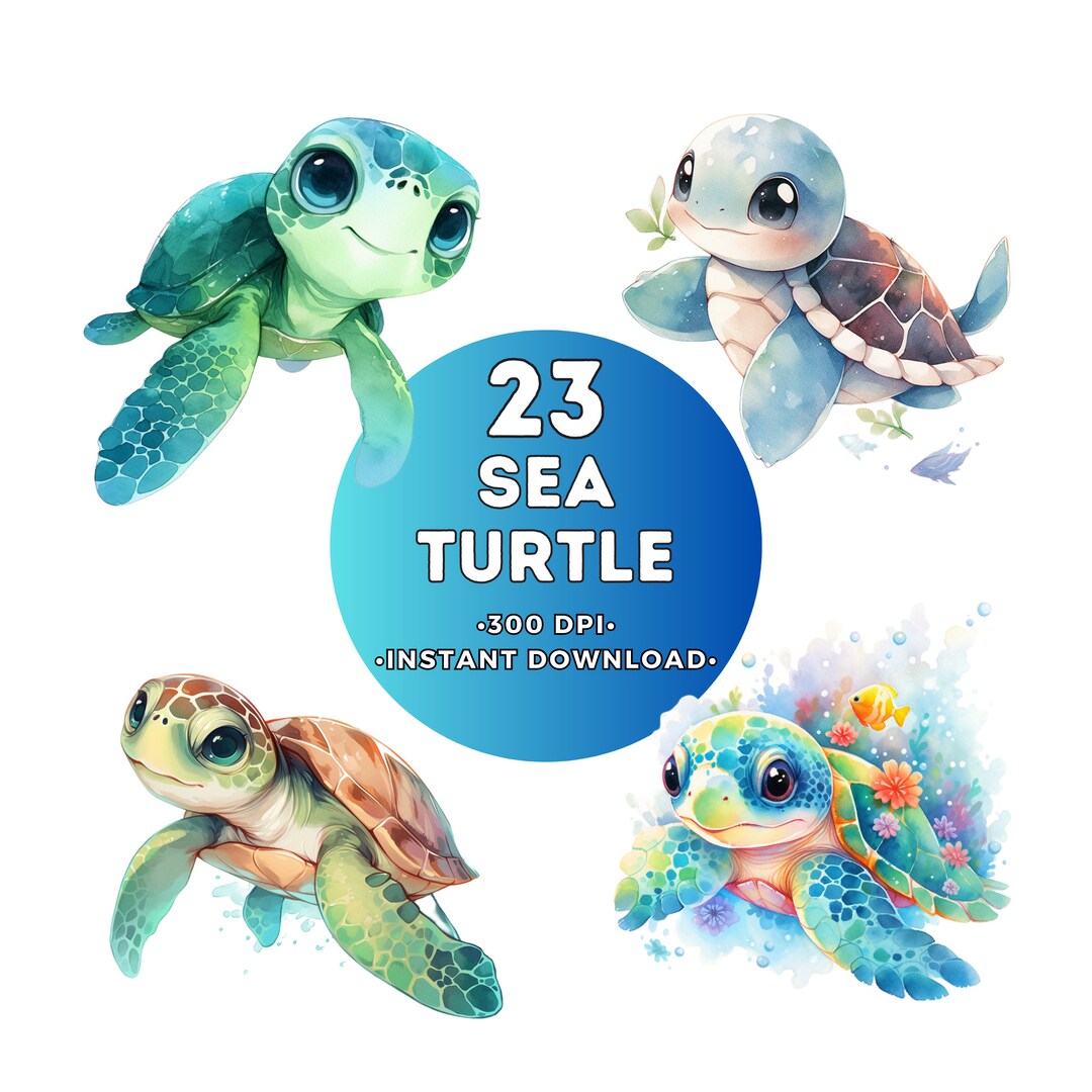 Cute Baby Turtle Bundle Sea Animals Clipart, Baby Sea Turtle PNG ...
