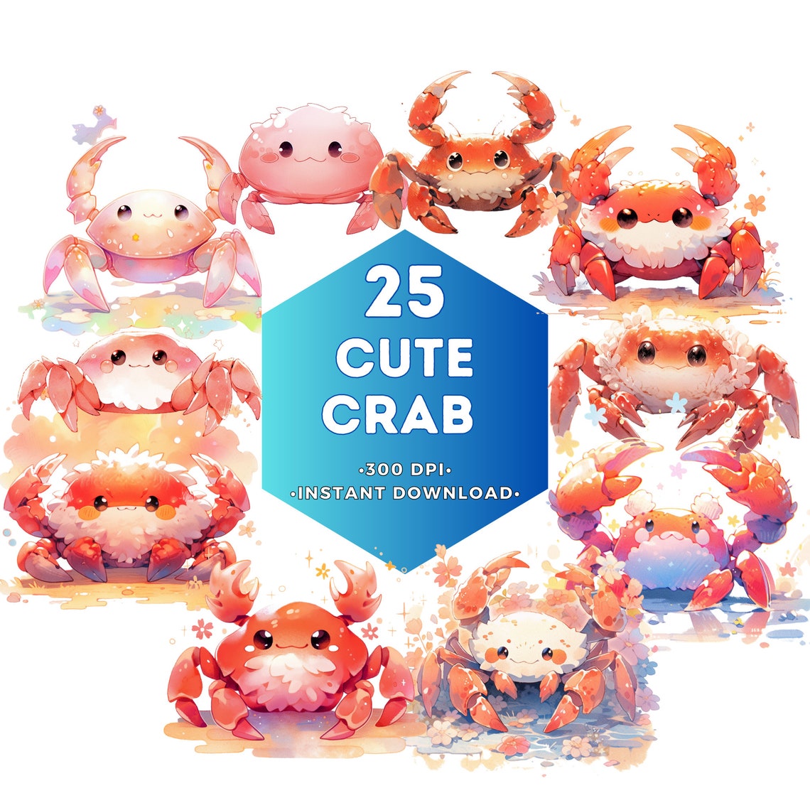 Cute Baby Sea Animals, Baby Crab, Sea Animal Clipart, Watercolor ...