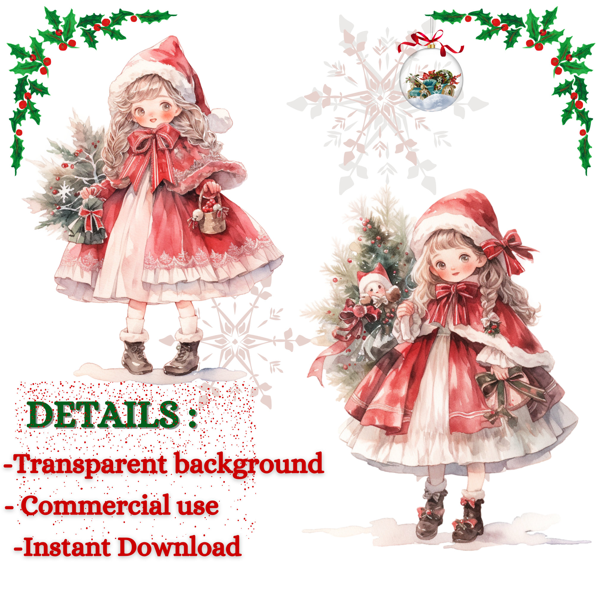 Cute Christmas Princess, Cartoon Style, Christmas Clipart, Princess ...
