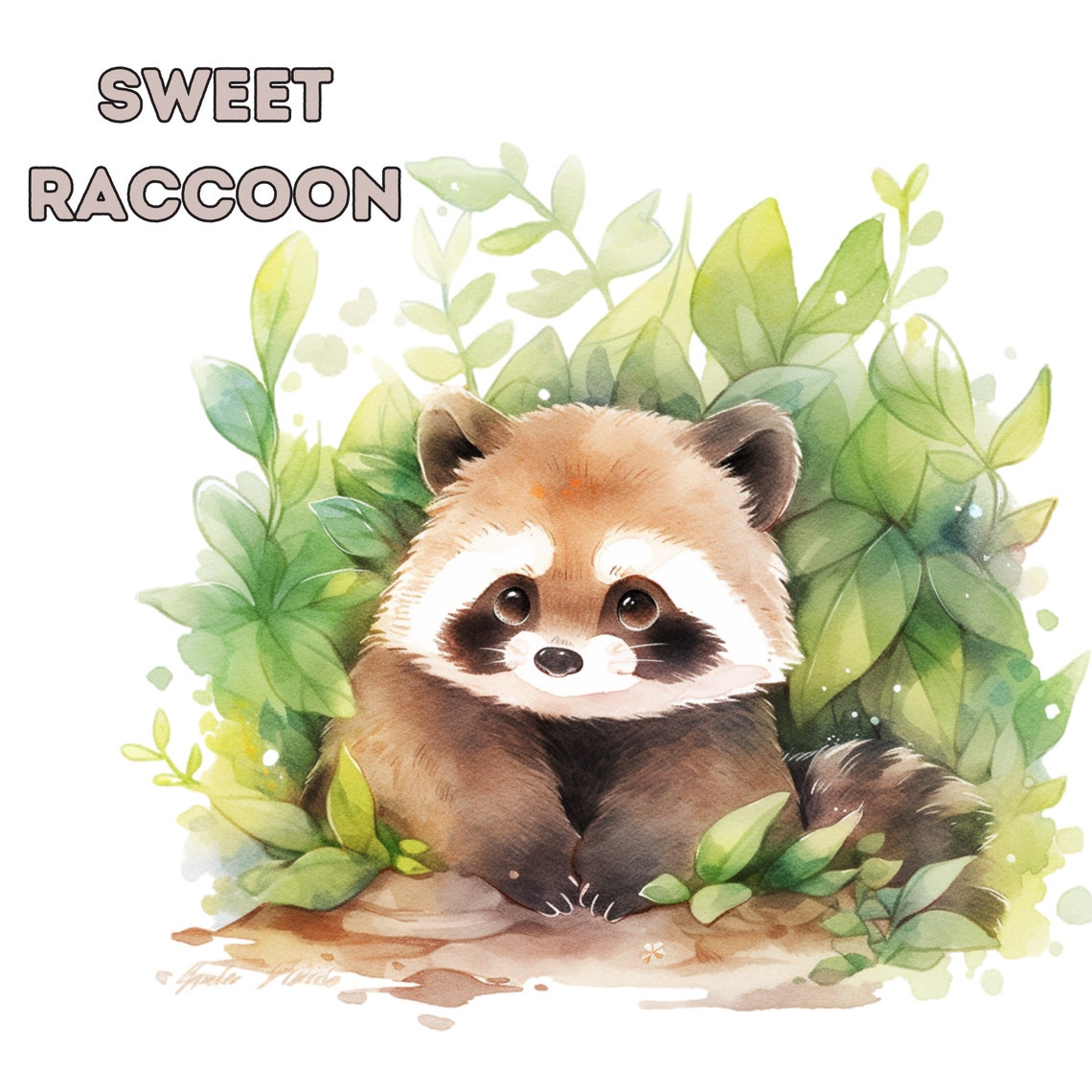 Sweet Woodland Animals, Cute Raccoon Clipart, Woodland Animal ...