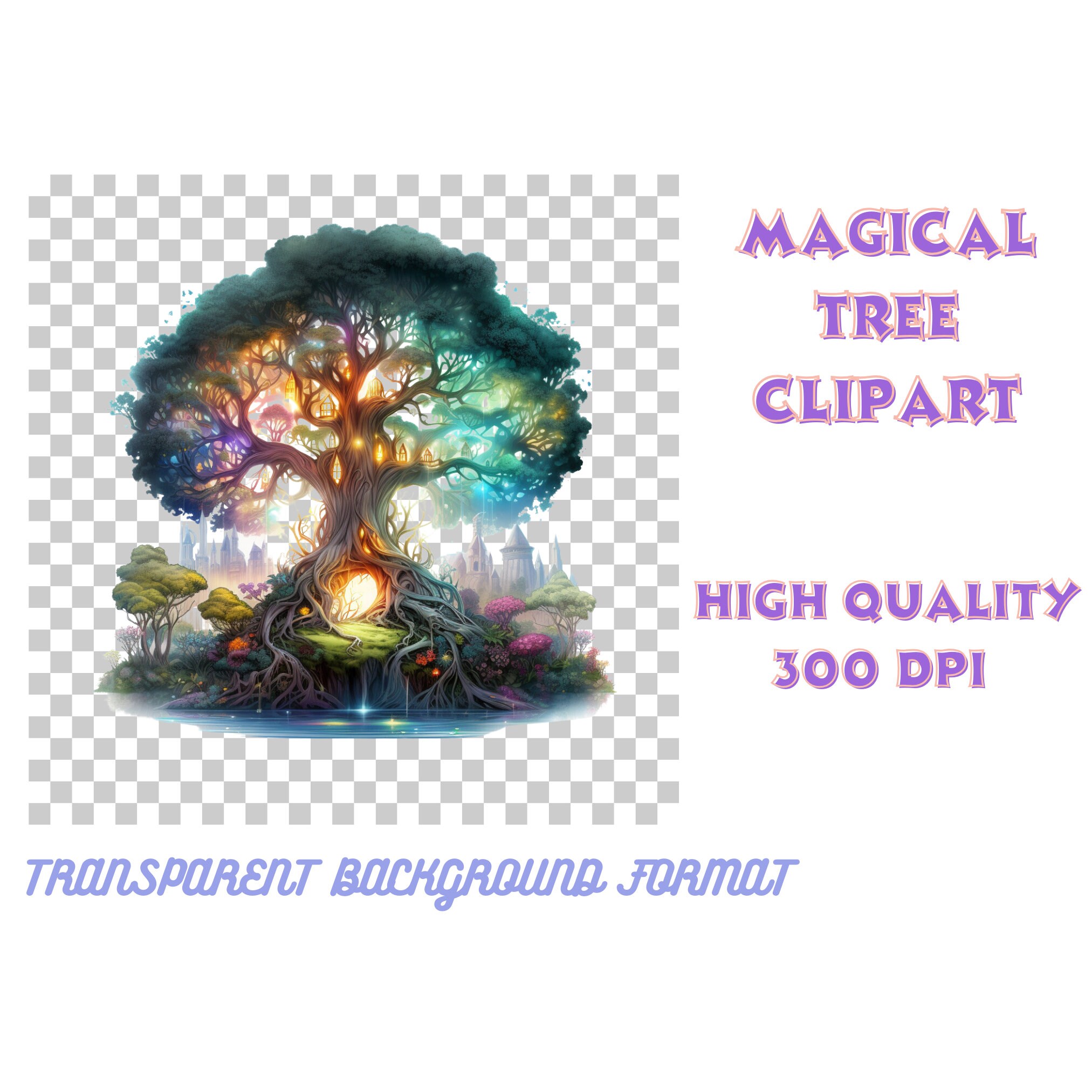 Magical Tree, Fairy Tale Clipart, Watercolor Clipart, Enchanted Tree ...