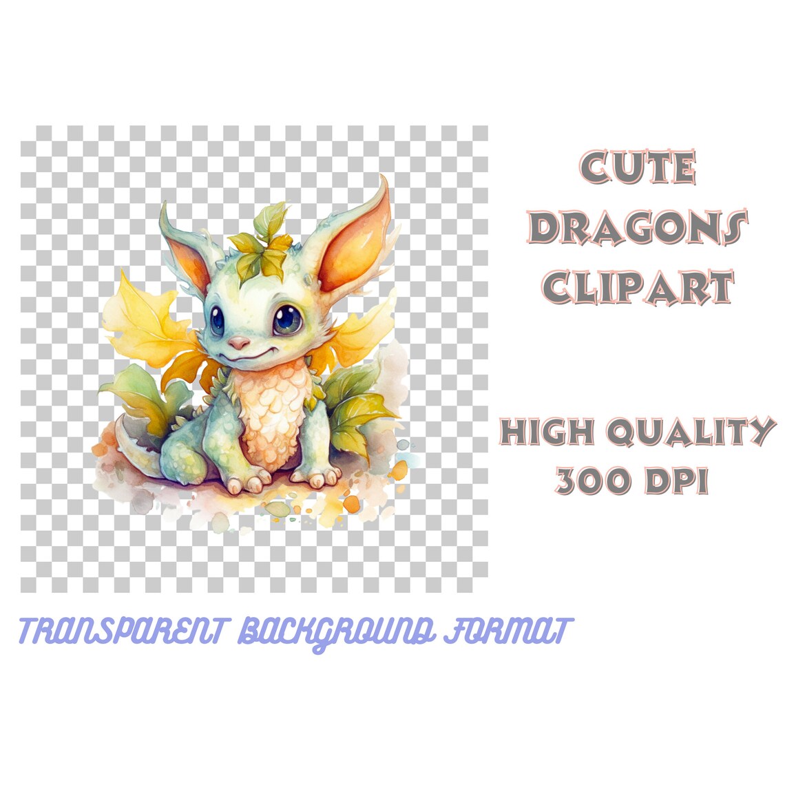 Cute Baby Dragons, Fairy Tale Clipart, Watercolor Style, Baby Dragon ...