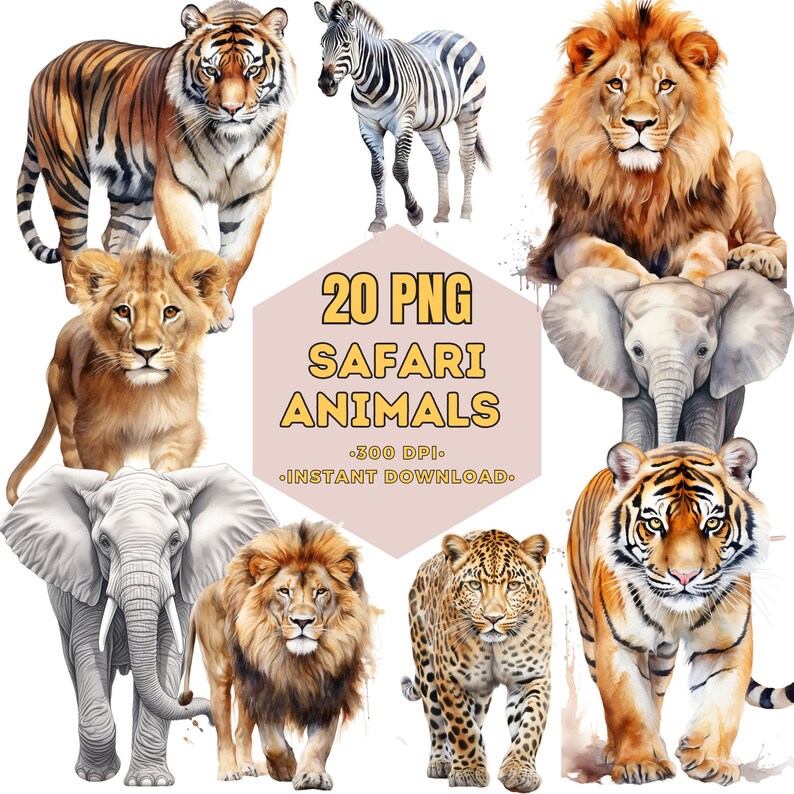 Safari Animal Bundle, Safari Animal Clipart, Majestic Lion Clipart ...