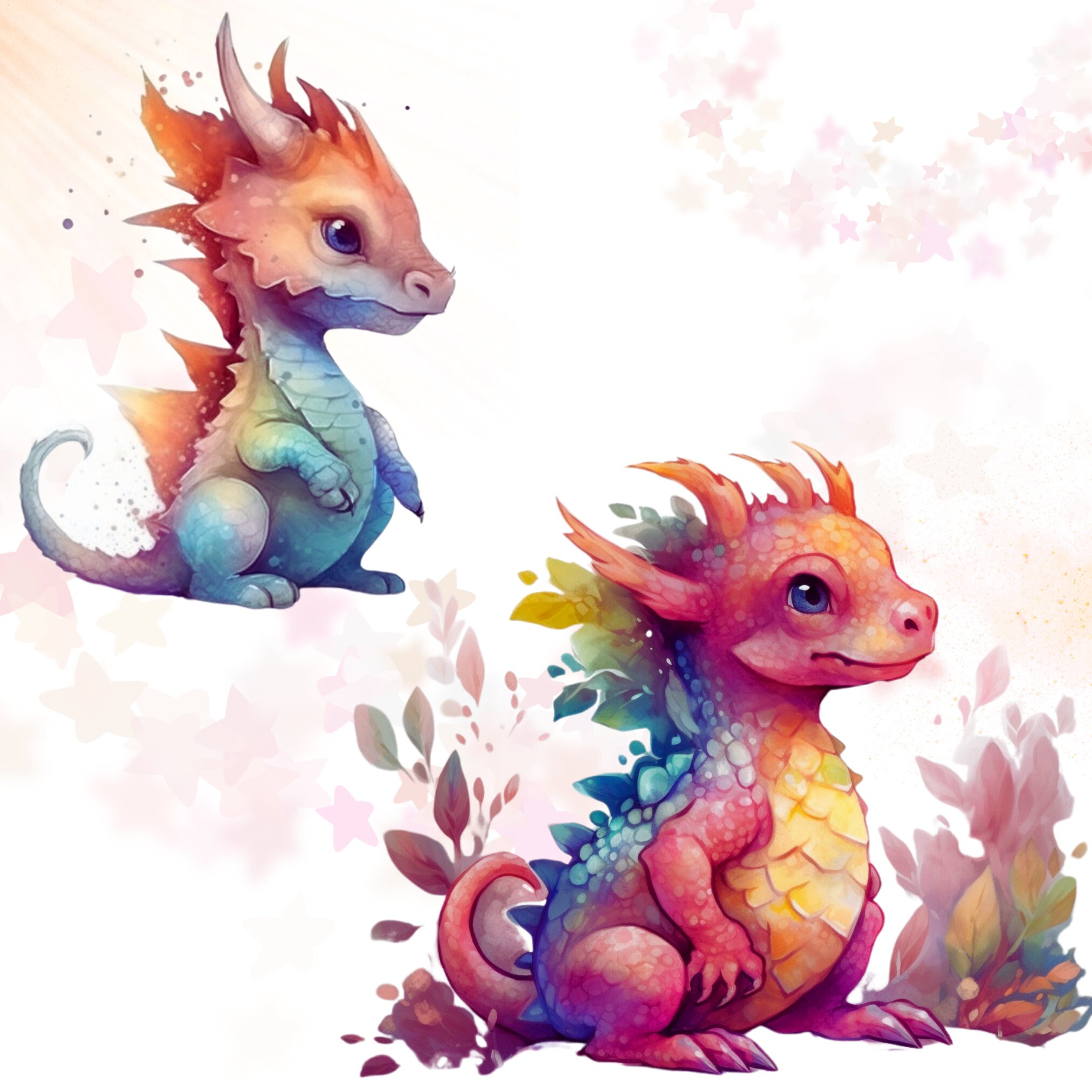Cute Baby Dragons, Fairy Tale Clipart, Watercolor Style, Baby Dragon ...