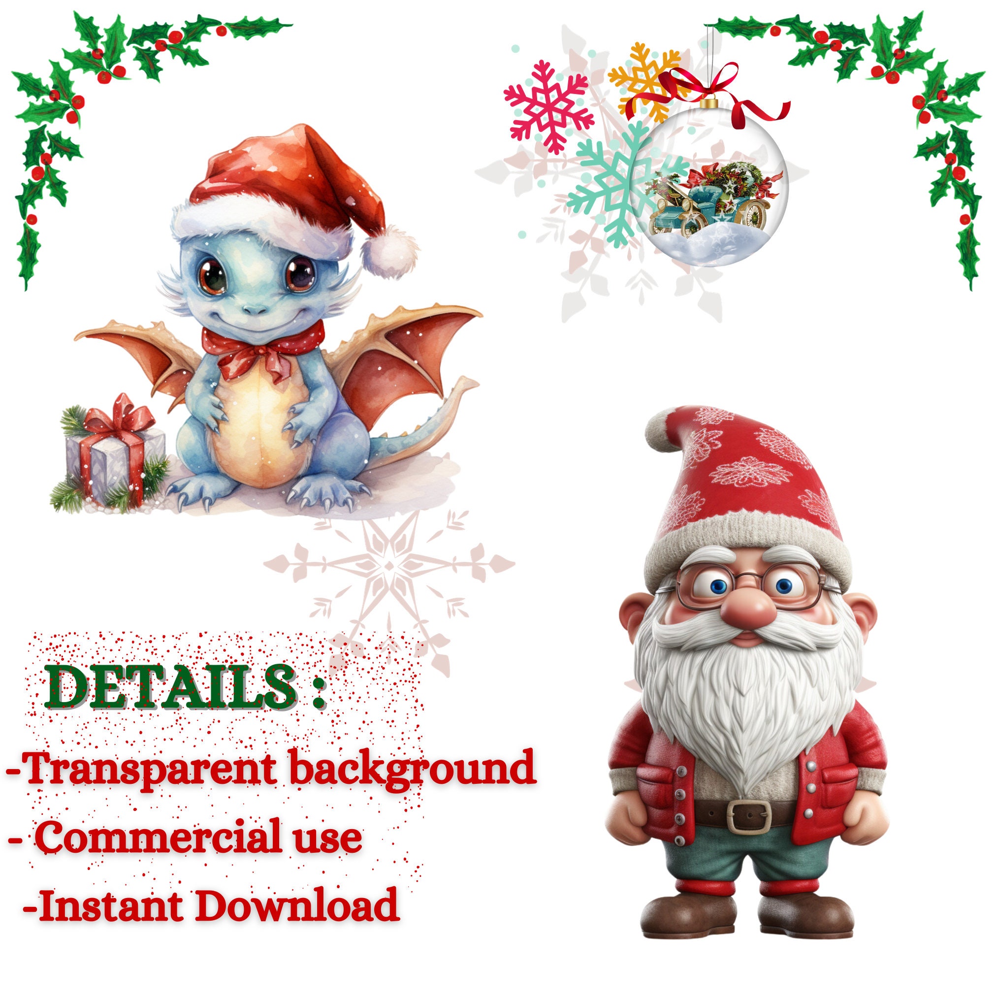 Christmas Fairy Tale Bundle, Christmas Dragon, Christmas Clipart ...