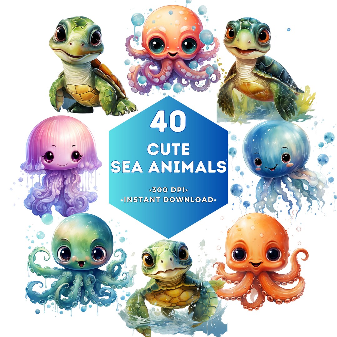 Sweet Sea Animal, Watercolor Clipart, Sea Animal Clipart,cute Sea ...