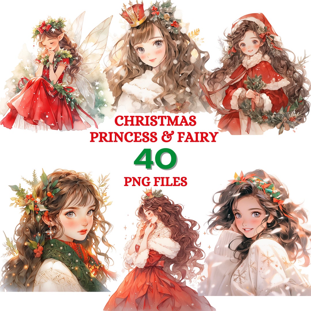 Cute Christmas Princess, Cartoon Style, Christmas Clipart, Princess ...