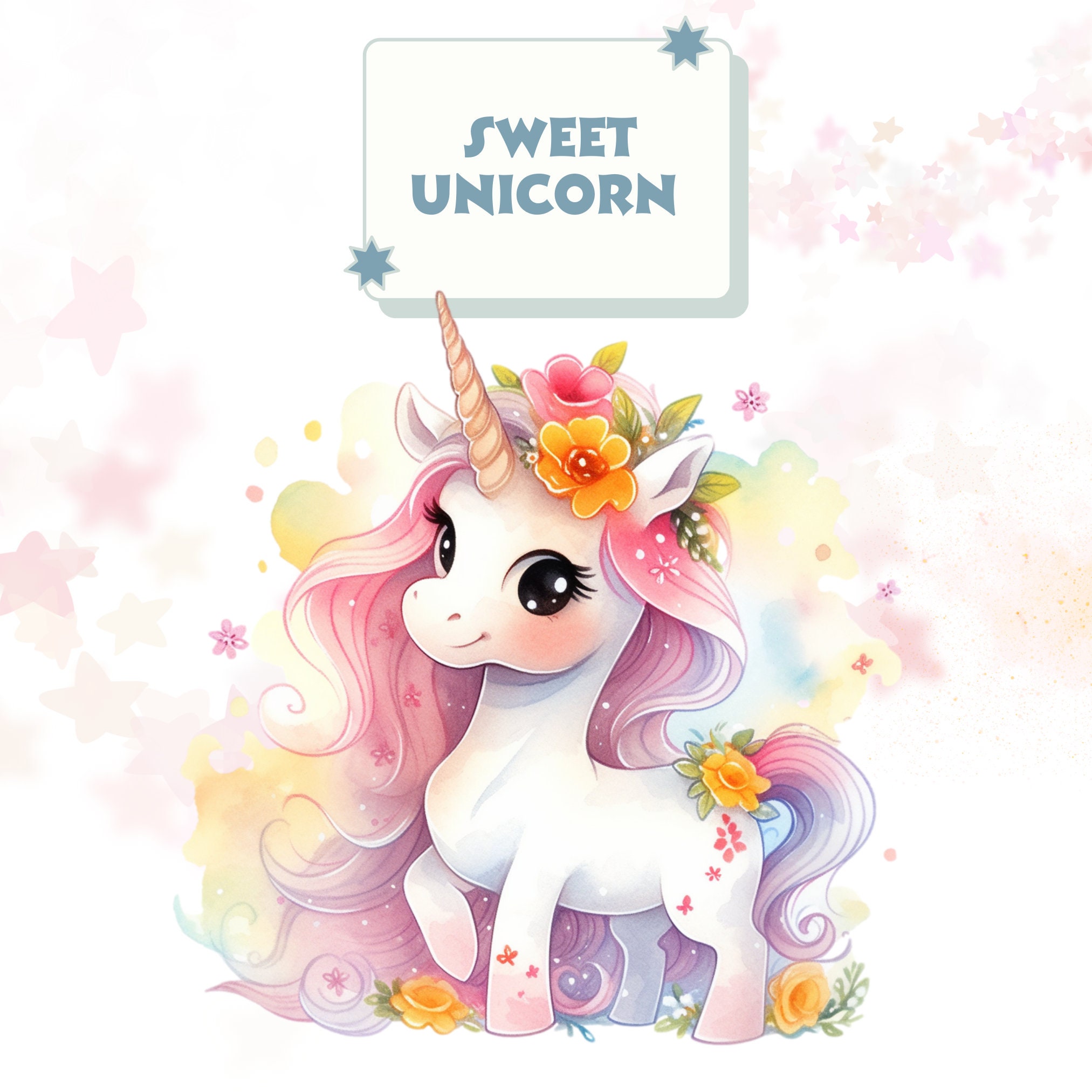 Cute Little Unicorn, Fairy Tale Clipart, Sweet Unicorn, Baby Unicorn ...