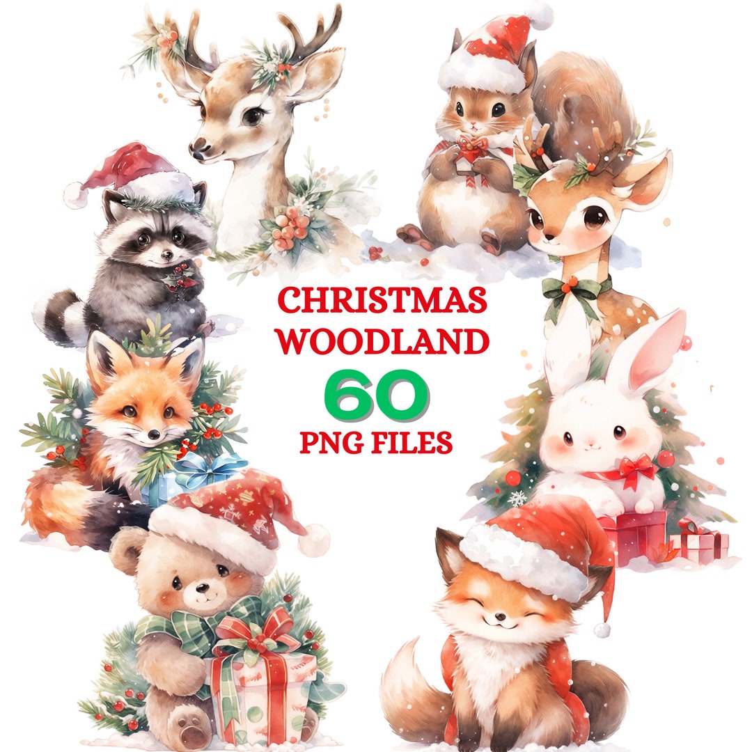 Christmas Cute Animal, Watercolor Woodland,christmas Clipart, Cute ...
