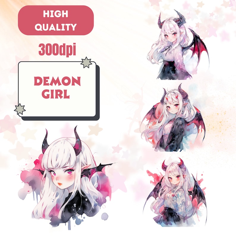 Demon Girl Bundle Fairy Tale Clipart, Mystical Dark Fantasy, Demon ...