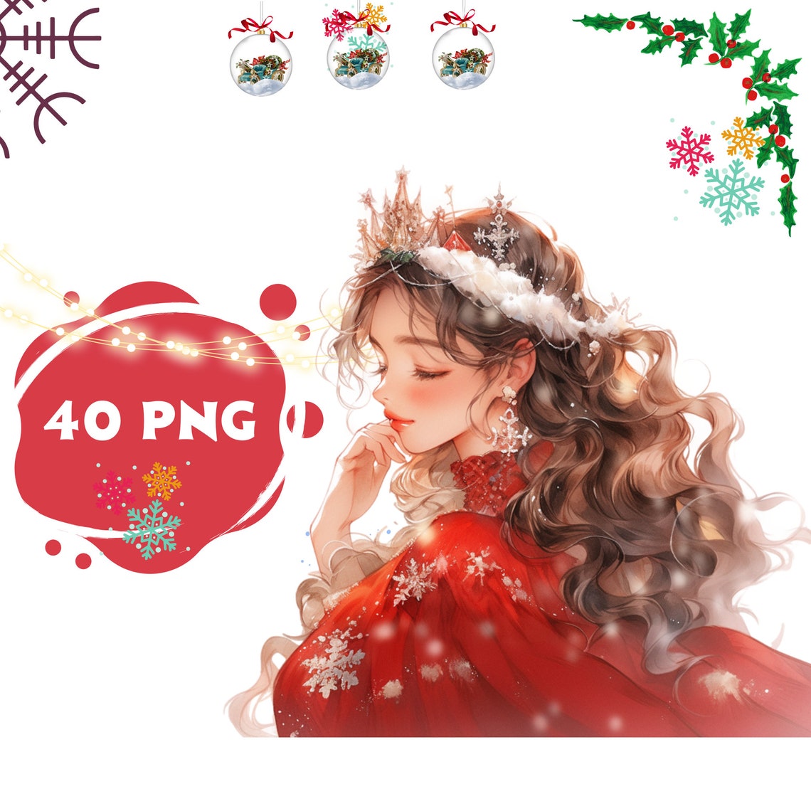Cute Christmas Princess, Cartoon Style, Christmas Clipart, Princess ...