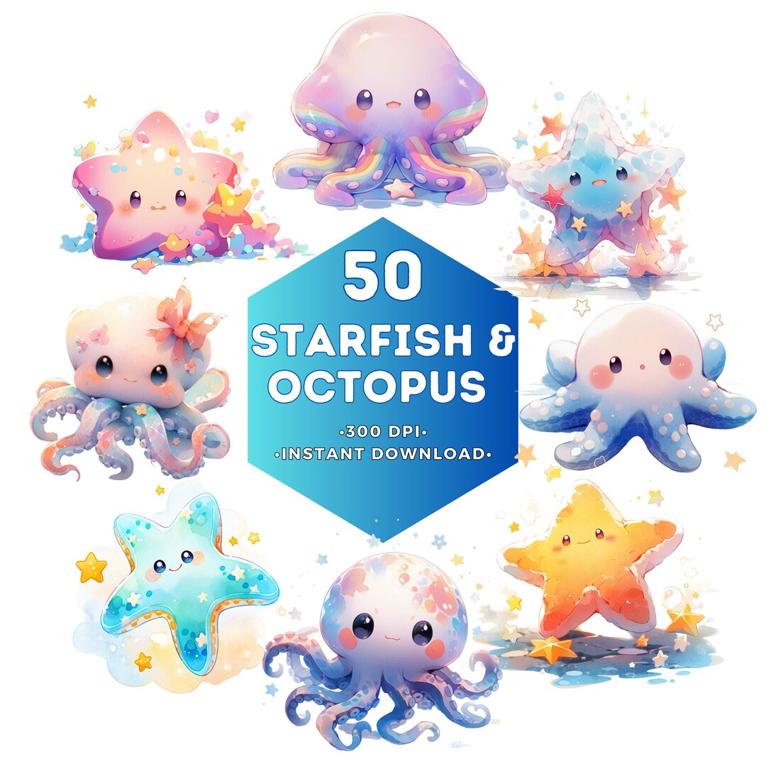 Sweet Sea Animal, Watercolor Clipart, Sea Animal Clipart, Cute Starfish ...