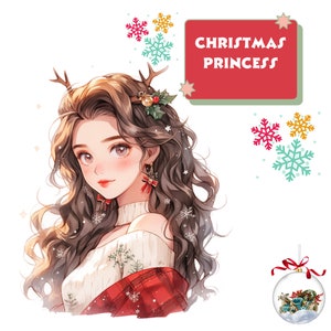 Cute Christmas Princess, Cartoon Style, Christmas Clipart, Princess ...