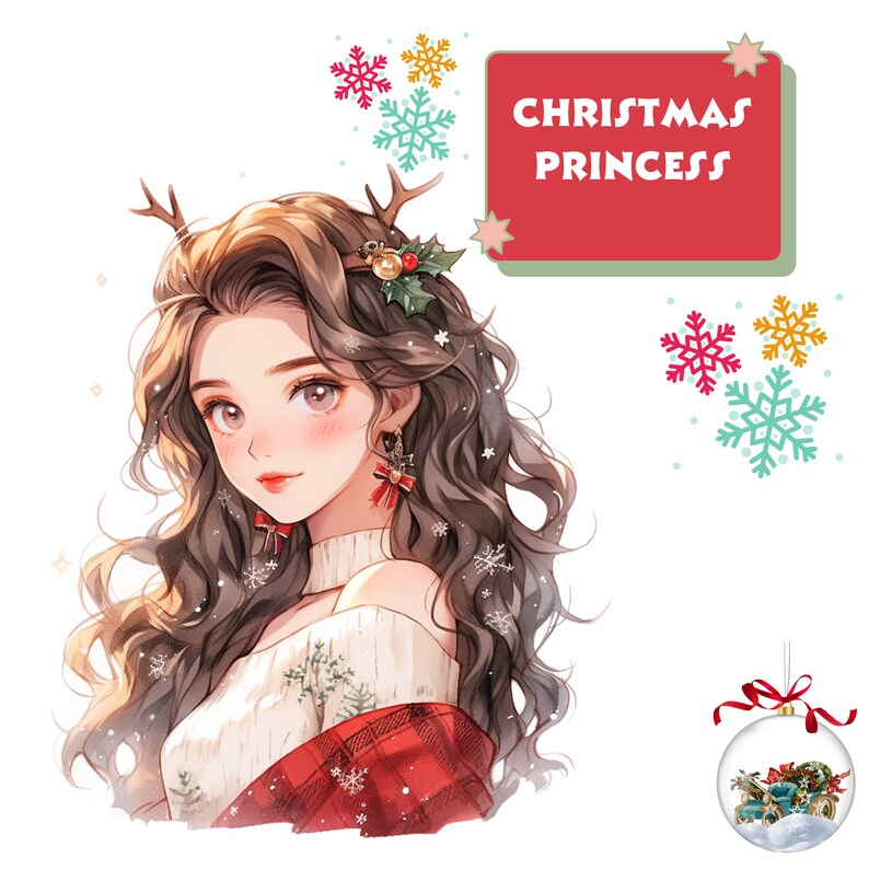 Cute Christmas Princess, Cartoon Style, Christmas Clipart, Princess ...