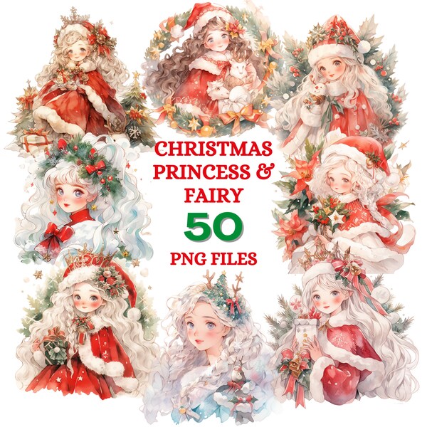 Cute Christmas Princess, Cartoon Style, Christmas Clipart, Princess ...