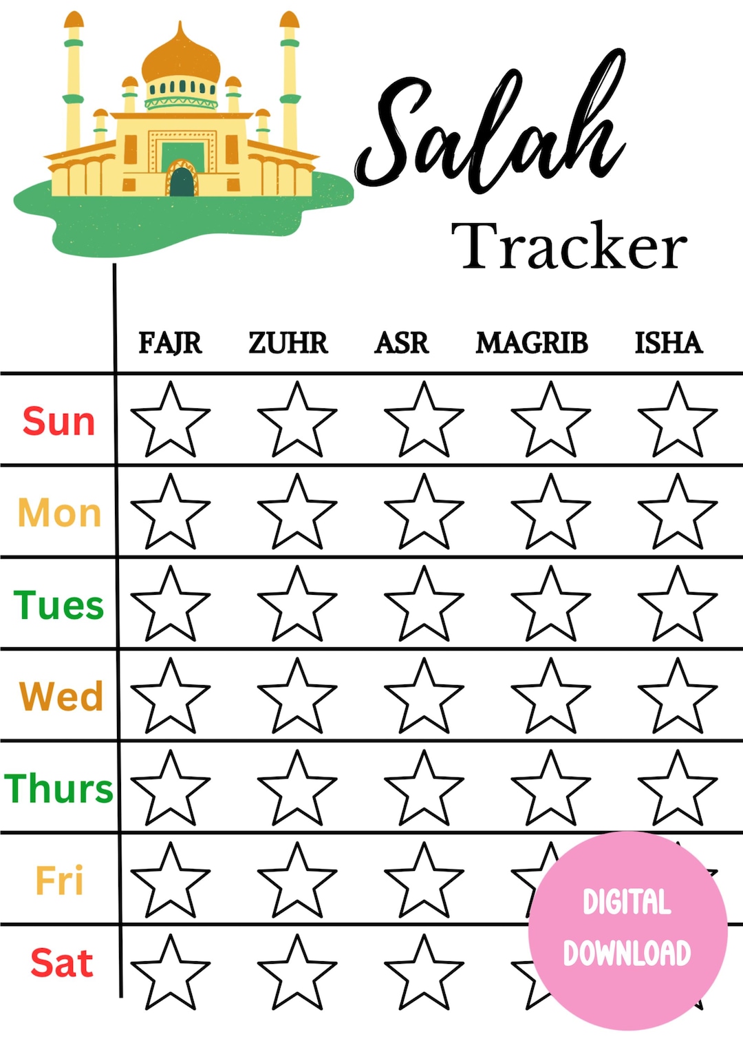 Salah Tracker | Daily Prayer | Islamic Prayer Star Chart | Salah Guide ...