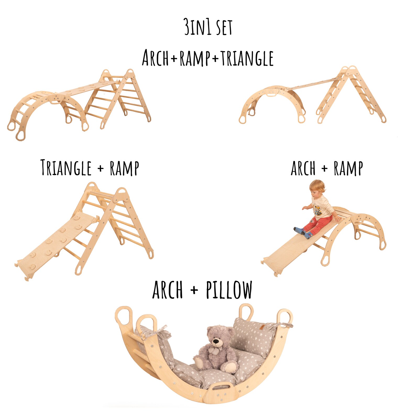 Activity Kids Toys! Set 3in1: Arch/rocker, Climbing Triangle, Rock Ramp ...