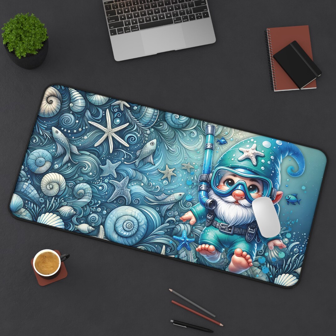 Unique Desk Mat Featuring Gnome Swimming in Ocean - Teal Blue Design ...