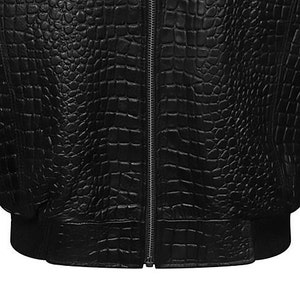 Men's Real Leather Jacket Crocodile Embossed Jacket Fur Hood Biker Black Jacket Personalized ...