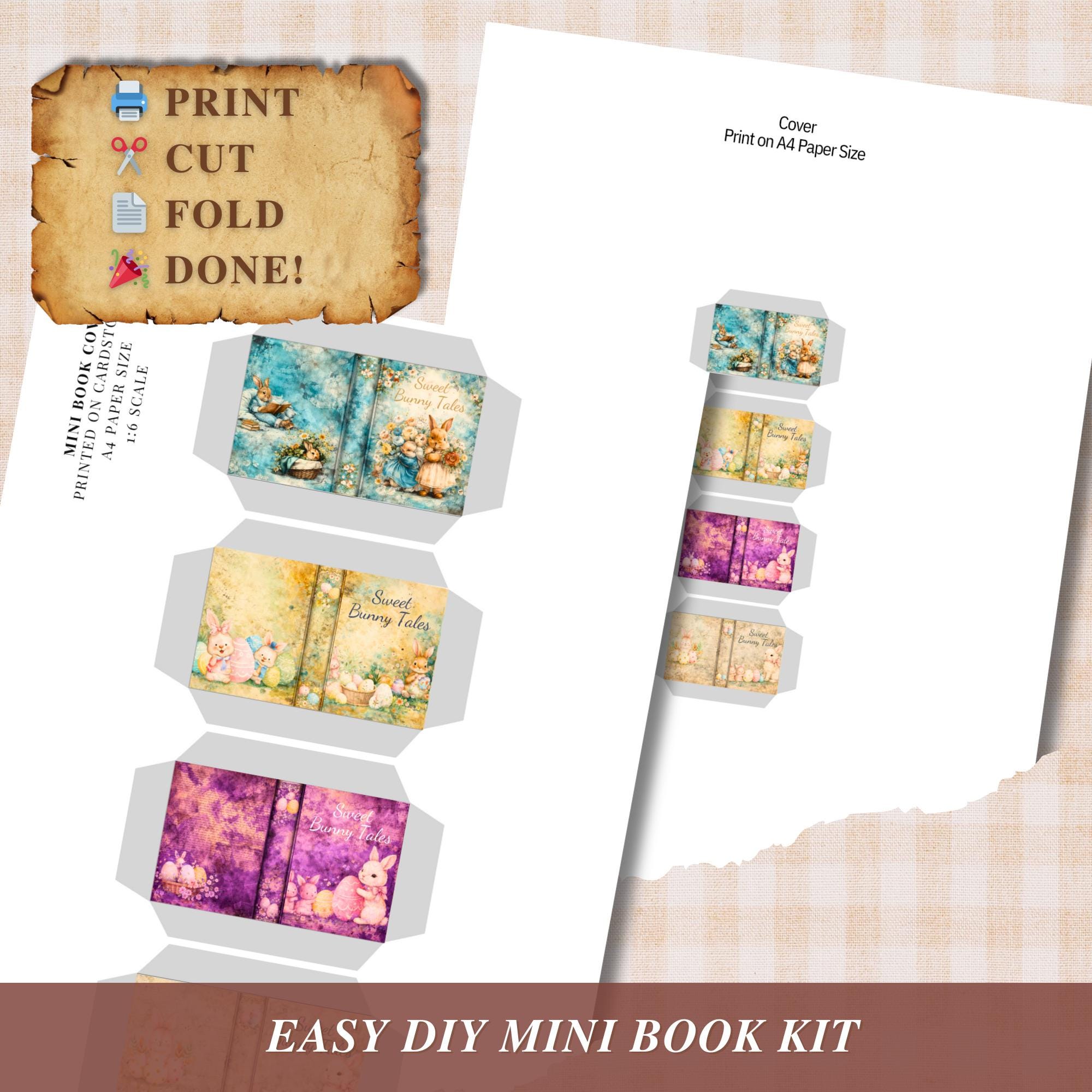 Vintage Easter Bunny Mini Books Printable : Dollhouse Miniature Tiny ...