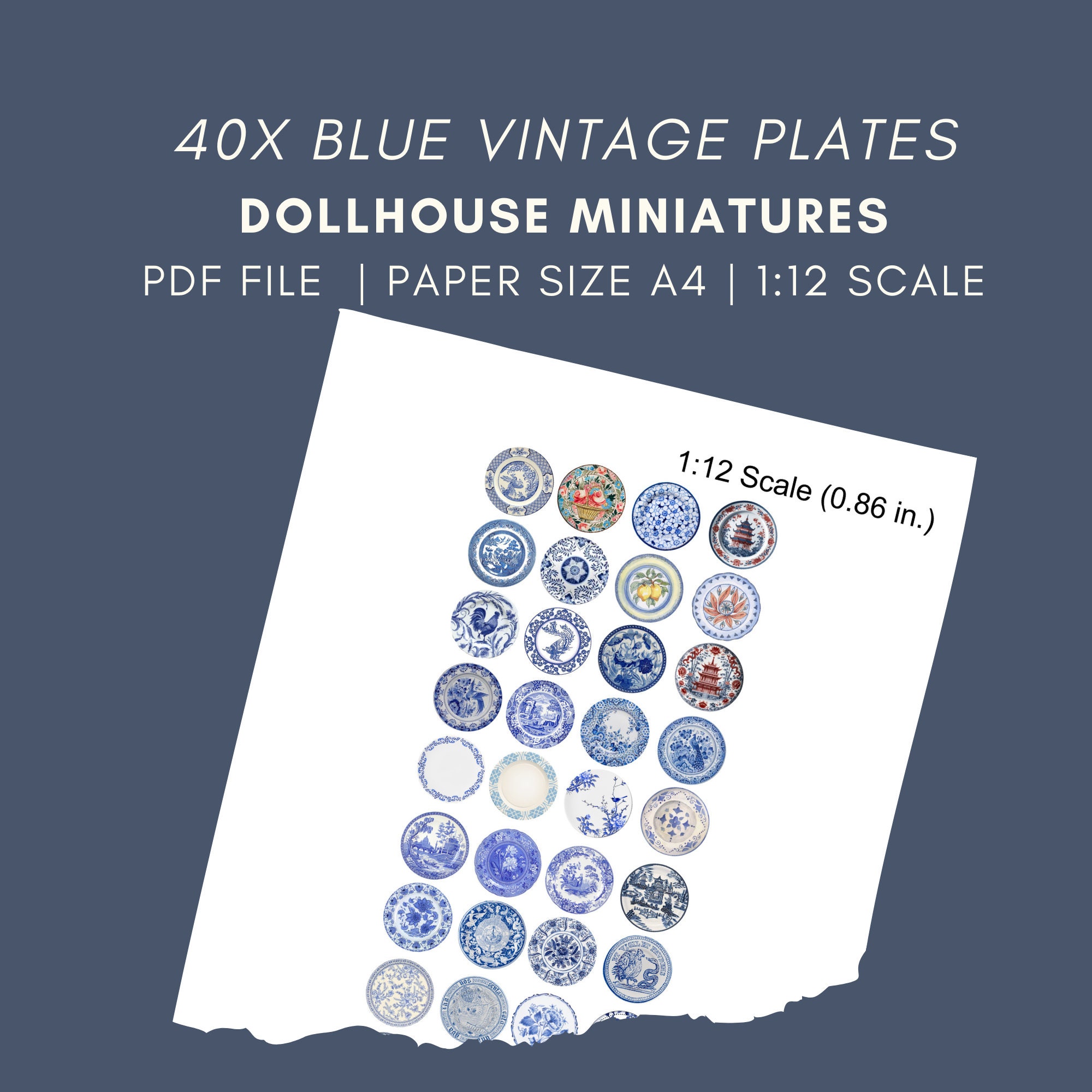 Blue Vintage Miniature Plates Printable : Dollhouse Plate PDF (digital ...
