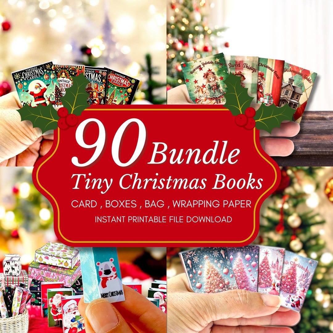 90x Bundle DIY Miniature Christmas Book, Mini Printable Christmas Book ...