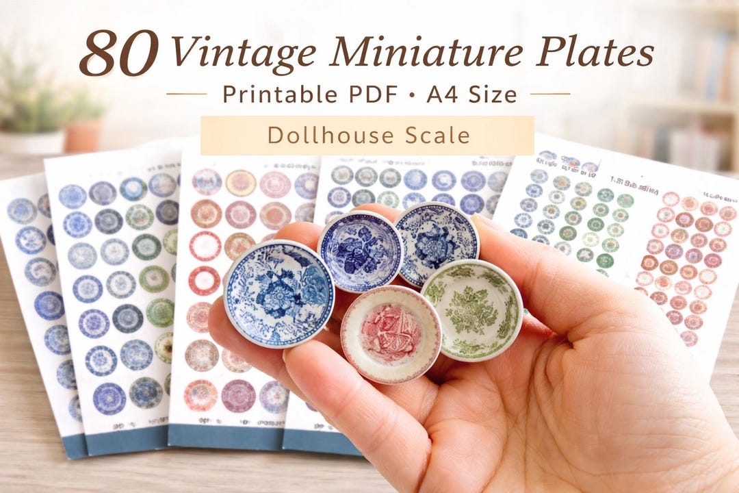 Vintage Dollhouse Plates Printable Bundle : Printable Miniatures Set ...