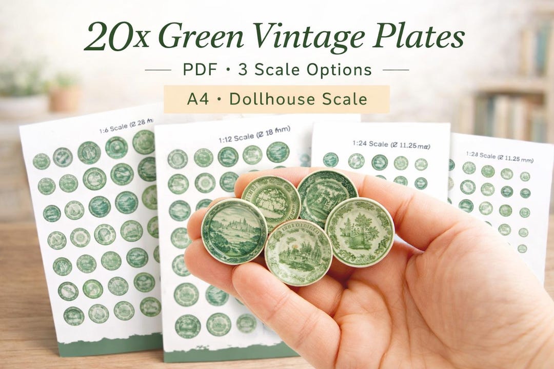 Green Vintage Miniature Plates Printable : Dollhouse Miniatures (PDF ...