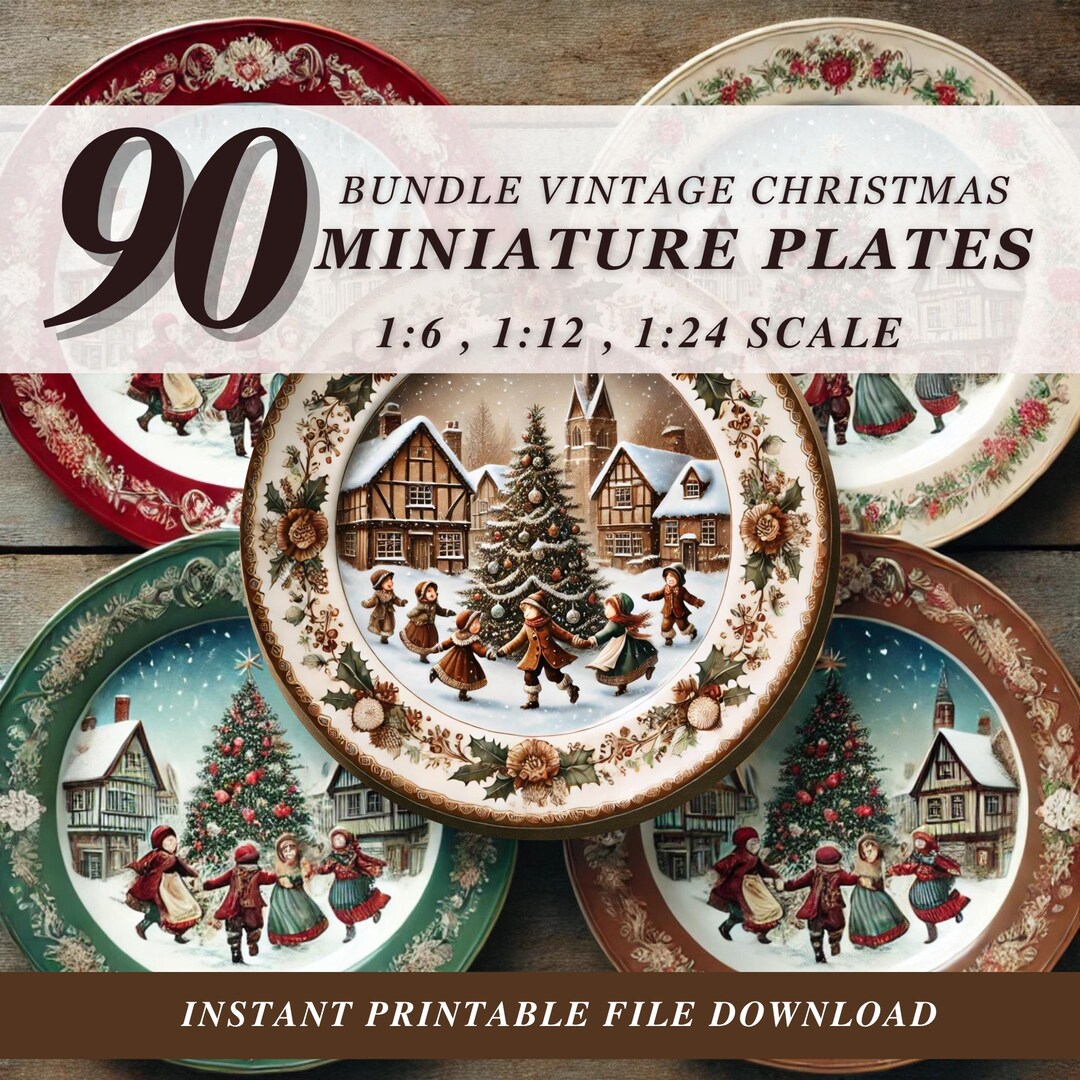 Vintage Christmas Miniature Plates Bundles : 90 Printable Mini Plates ...