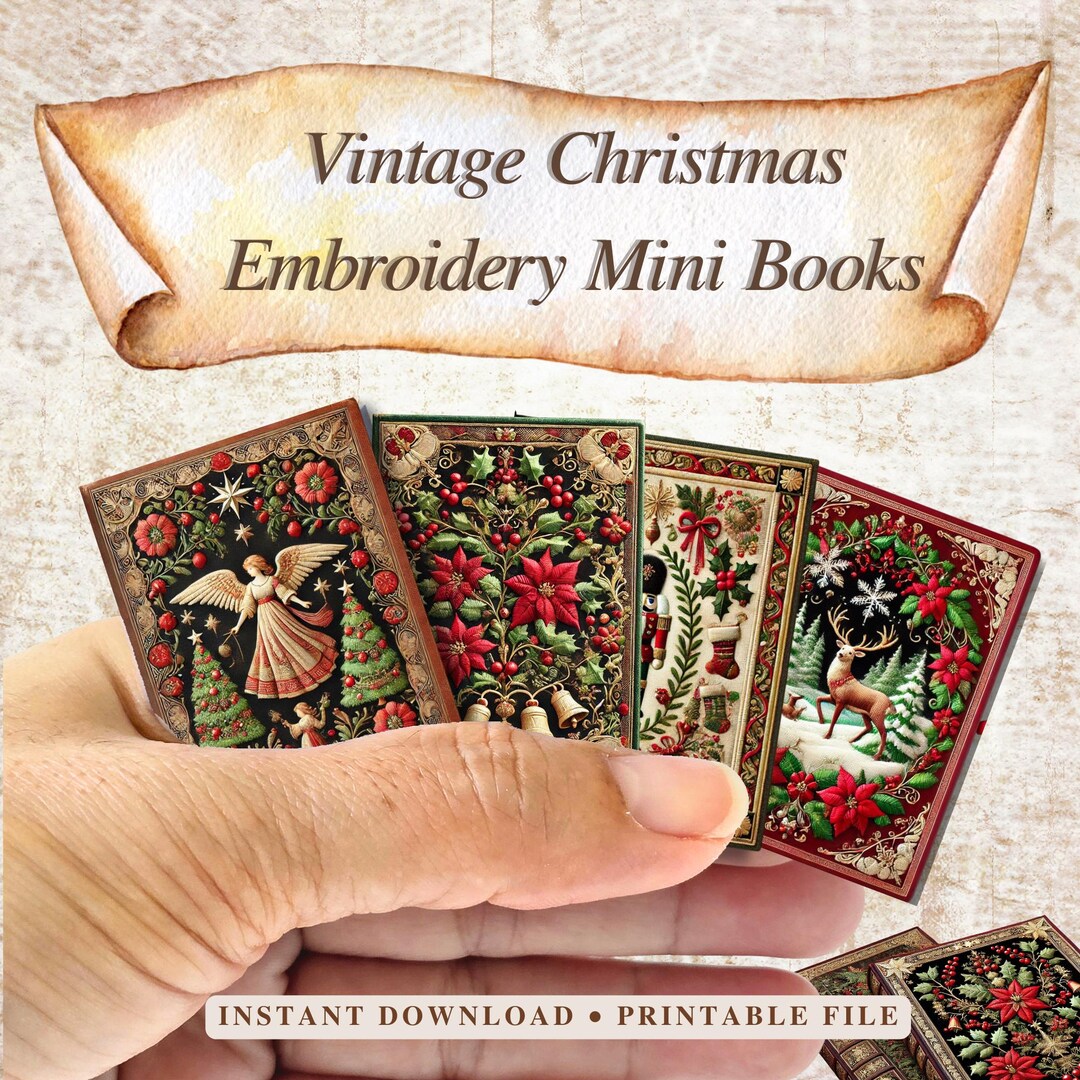 Vintage Christmas Mini Books: Miniature Embroidery Christmas Junk ...