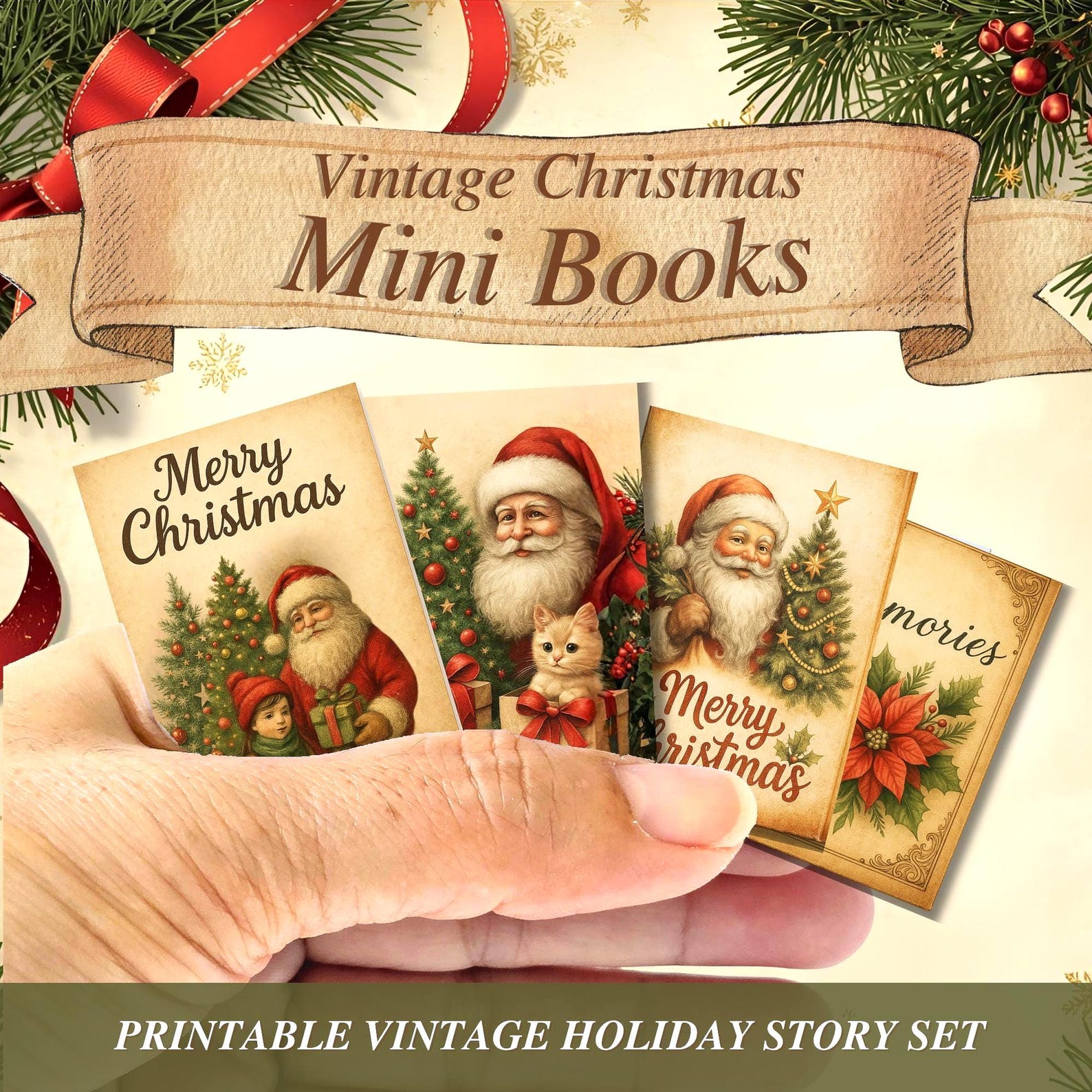 Vintage Santa Mini Books Printable : Dollhouse Christmas Book Set ...