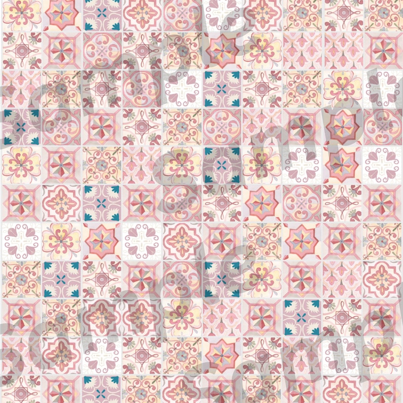 Miniature Floor Tiles Printable : Dollhouse Flooring Pink Moroccan ...