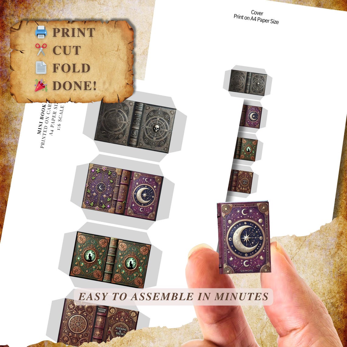 Witch Library Mini Book Kit: Dollhouse Junk Journal Ephemera (printable ...