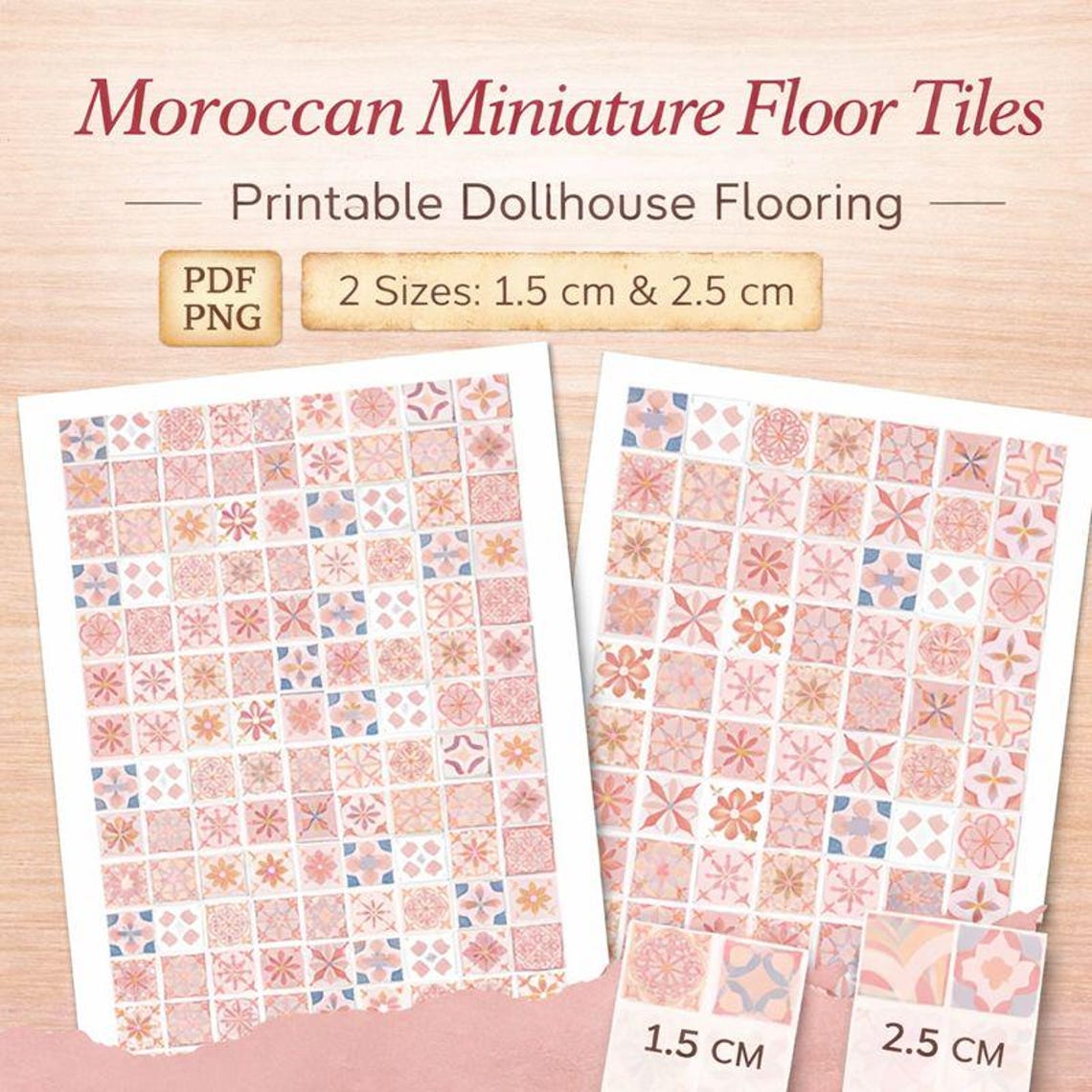 Miniature Floor Tiles Printable : Dollhouse Flooring Pink Moroccan ...