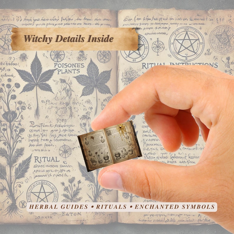 Witch Library Mini Book Kit: Dollhouse Junk Journal Ephemera (printable ...