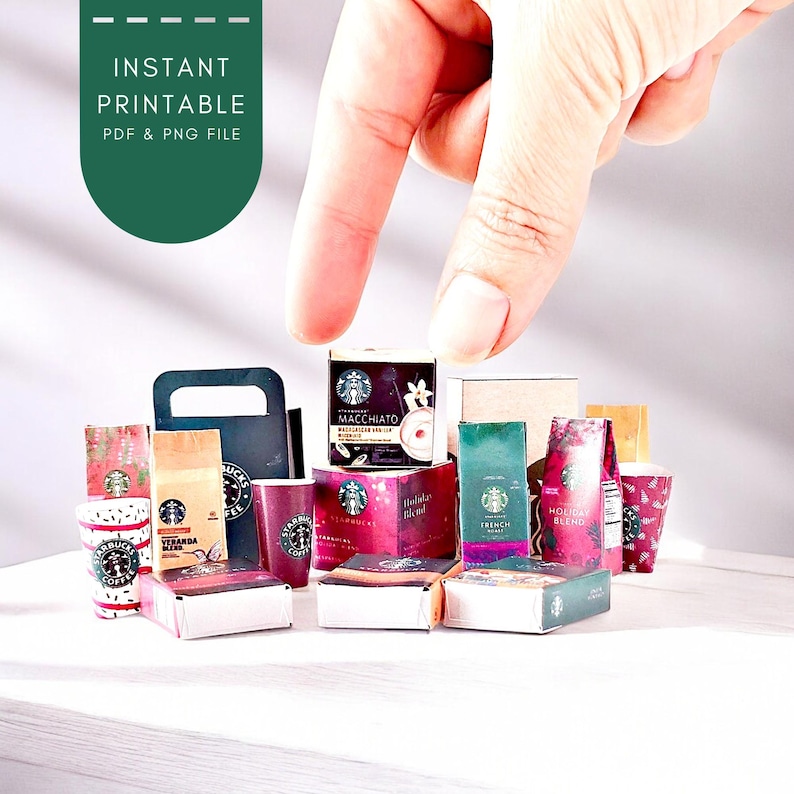 Miniature Starbucks Coffee Printable Packages Boxes Set, Instant ...