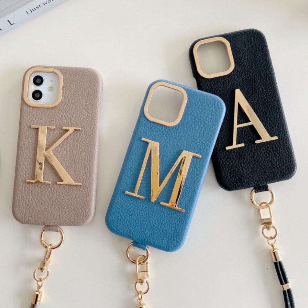 Leather Custom Initial Leather Hand Rope Gold Letters Phone Case for ...