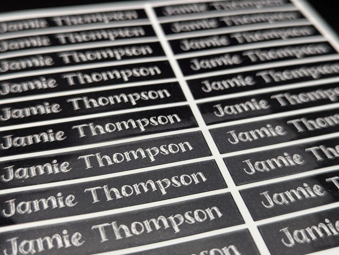 Small White on Black Washable Name Label Stickers for Boys, Girls ...