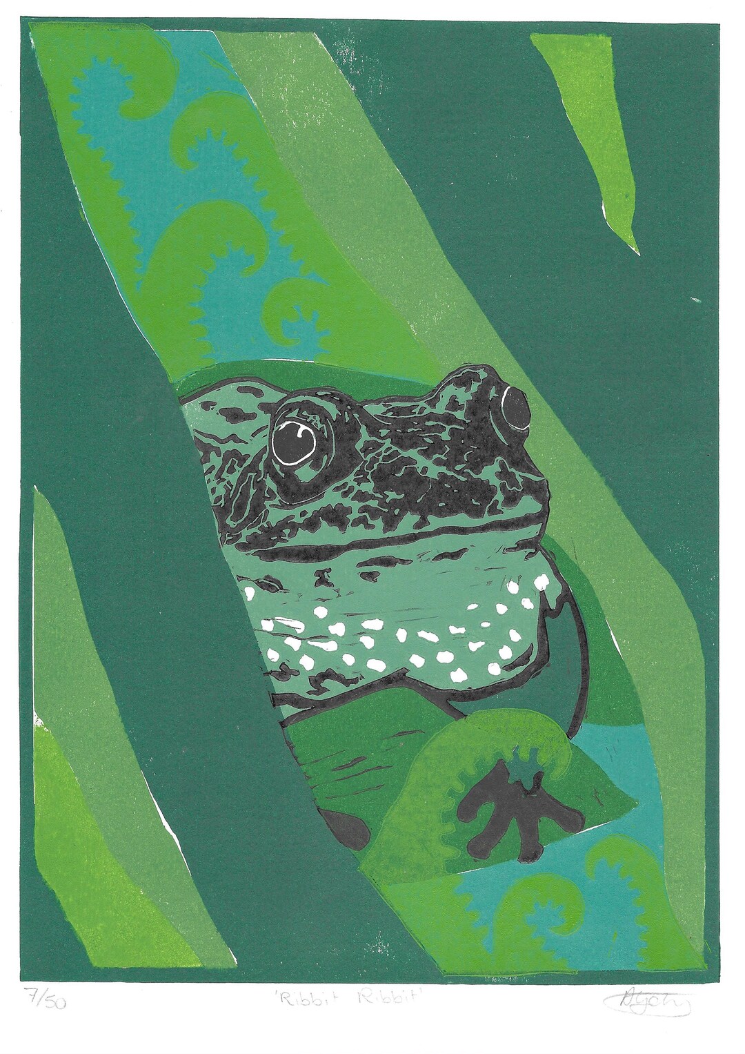 Frog Linocut Print | Ribbit Ribbit | Multi-colour Jigsaw Linoprint ...
