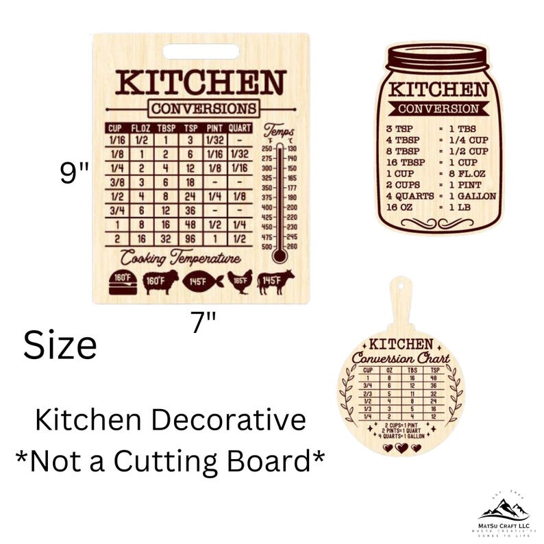 Kitchen Conversion Chart Decorative Engraved Wooden Cutting Board ...