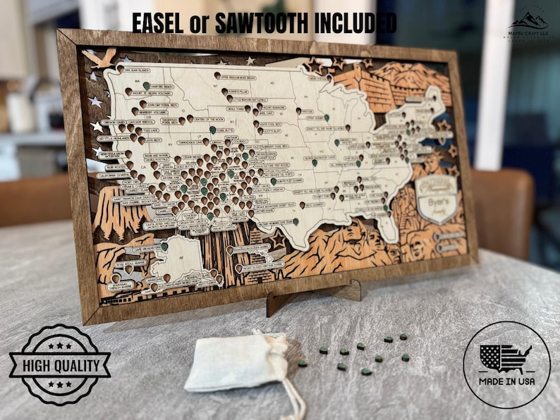 National Monuments Pin Map, Wooden USA Travel Map, Layered Wood Wall ...