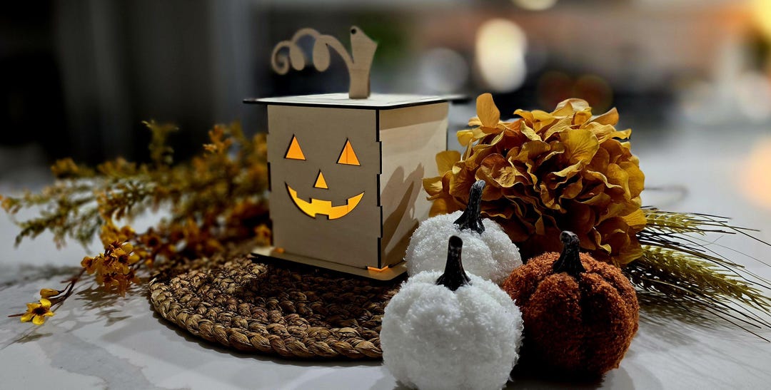 Wooden Jack-o' Lantern Light Box | Rustic Halloween Table Centerpiece ...