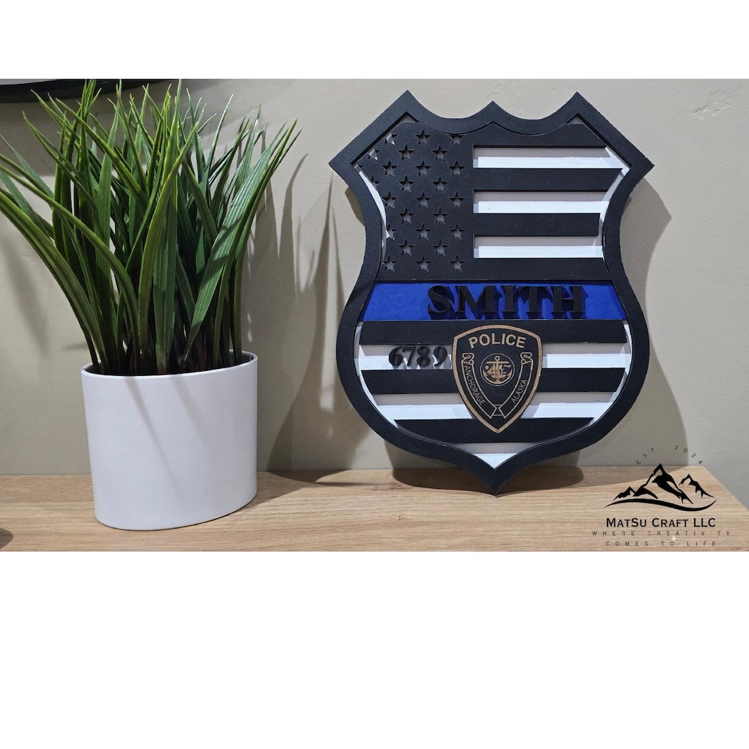 Custom Police Shield Wall Plaque - Personalized Thin Blue Line Design ...