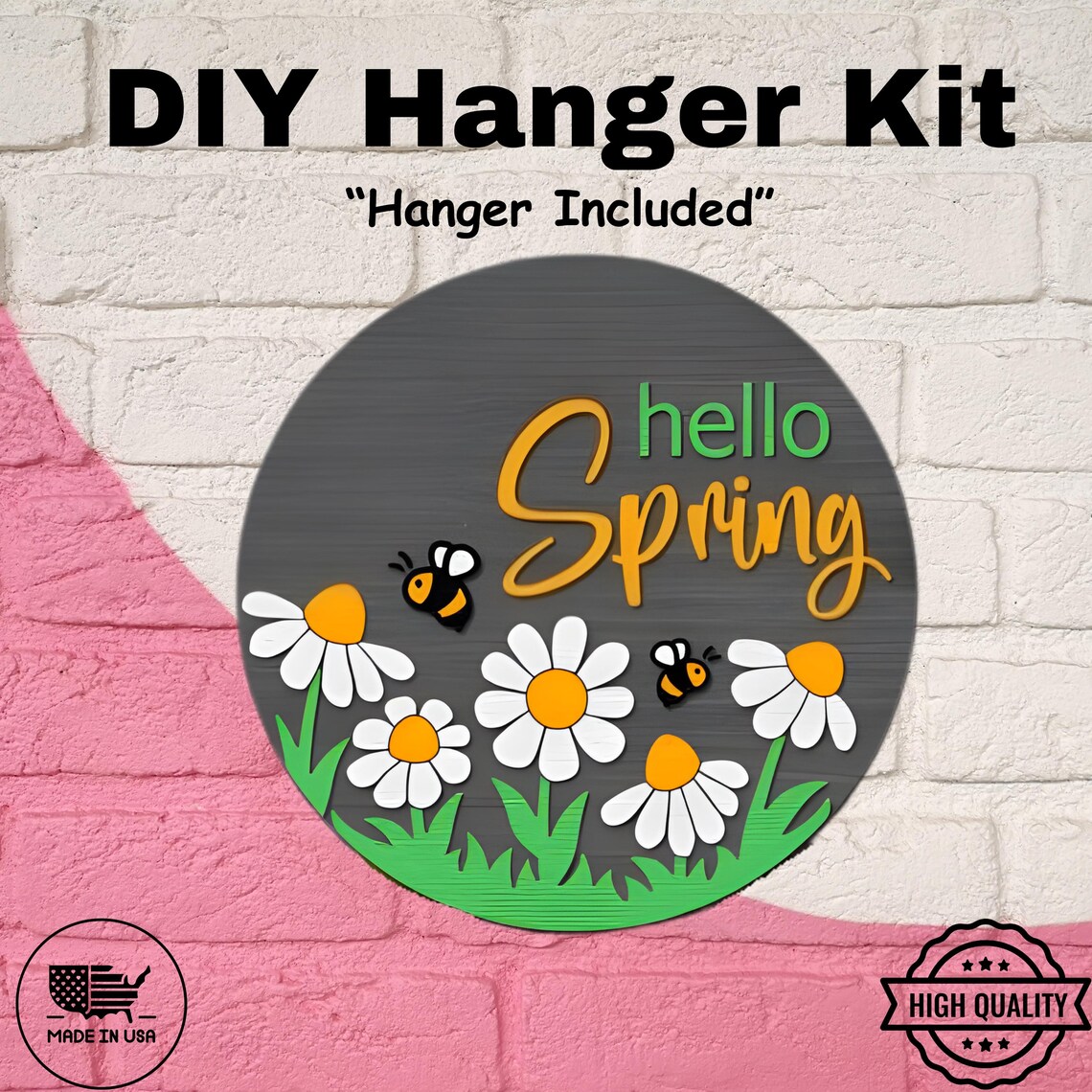 Hello Spring DIY Wood Sign Kit • Unfinished Sanded Round Door Hanger ...