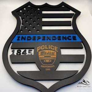 Custom Police Shield Wall Plaque - Personalized Thin Blue Line Design ...