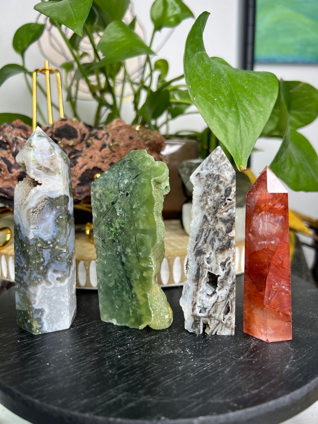 Clearing Out Storage Tower Bundle Deal: Imperfect Fire Quartz, Gorgeous Moss Agate, Prehnite ...