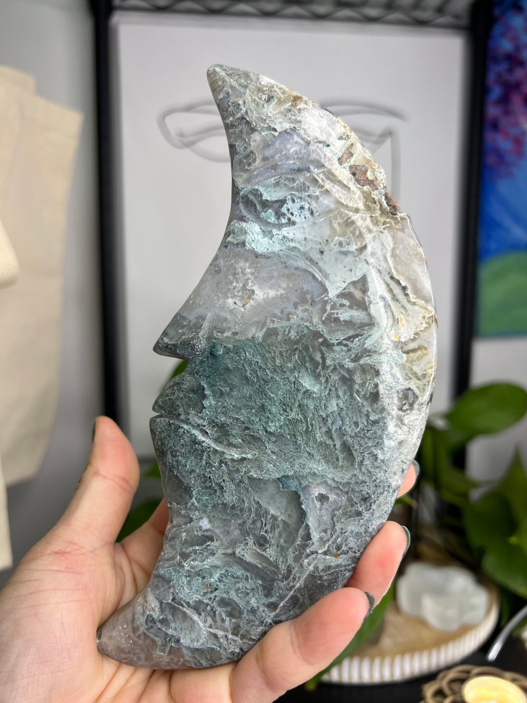 Imperfect Moss Agate Moon Face - Etsy