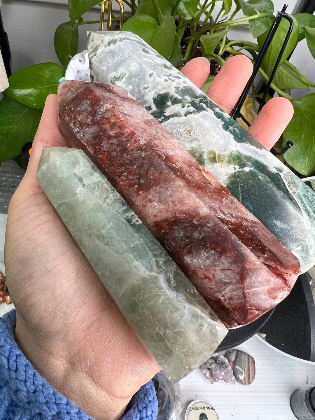 Imperfect Mix Tower Bundle: Fire Quartz, Moss Agate, Fluorite - Etsy